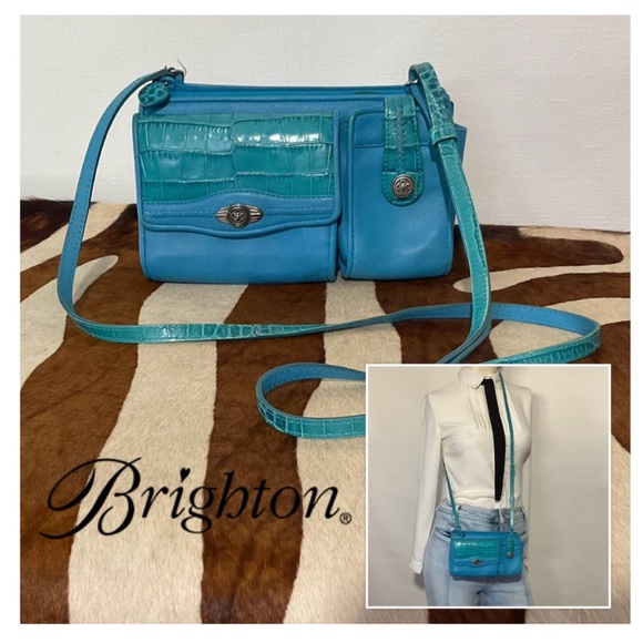 Brighton | Bags | Y2k Brighton Leather Turquoise Gatorcroc Crossbody ...
